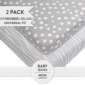 Crib Sheet Set | Toddler Sheet Set 2 Pack 100% Jersey Cotton Grey and White Abstract Stripes and Dots by Ely's & Co