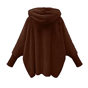 Womens Winter Coats Casual Batwing Long Sleeve Hooded Jacket Open Front Cardigan Outwear Teens Cute Loose Teddy Coats