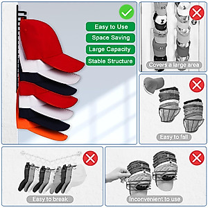 NAZZO Hat Rack for Baseball Caps, Hat Holder Organizer Display for Wall, Door, Closet, Bedroom, 1Pack Holds Up To 16 Hats, Adhesive or Drilling Double Use Cap Storage Hook, Black