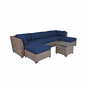 TK Classics Florence 7 Piece Outdoor Wicker Patio Furniture Set, Navy