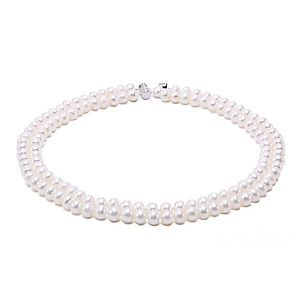 JYX Double-row 8mm Flatly-round Freshwater Cultured Pearl Necklace 22"