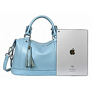 Heshe Genuine Leather Shoulder Bag Womens Tote Top Handle Handbags Cross Body Bags for Office Lady (Light Blue)