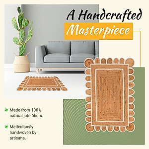 PATEL EXPORTS 4x6, 5x8, 6x9 Natural Jute Scalloped Rug, Bohemian Scallop Rug, Boho Decor Rug, Area Rug, Handwoven Jute Rug, Custom Rug, Decorative Rug (2x3 Scalloped Rug)