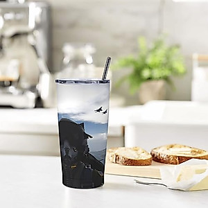 20oz Insulated Tumblers with Lids and Straws Awesome Fighter Pilot Stainless Steel Coffee Tumbler Cup Double Wall Vacuum Travel Coffee Mugs for Home, Office, Outdoor