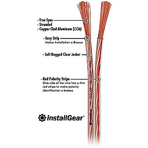 InstallGear 14 Gauge Wire AWG Speaker Wire (30ft - Clear) | Speaker Cable for Car Speakers Stereos, Home Theater Speakers, Surround Sound, Radio, Automotive Wire, Outdoor | Speaker Wire 14 Gauge