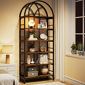 Tribesigns Bookshelf, 6-Tier Tall Arched Bookshelves, 78.7" Industrial Metal Open Bookcase and Bookshelves, Free Standing Storage Shelving Unit for Home Office, Living Room and Bedroom