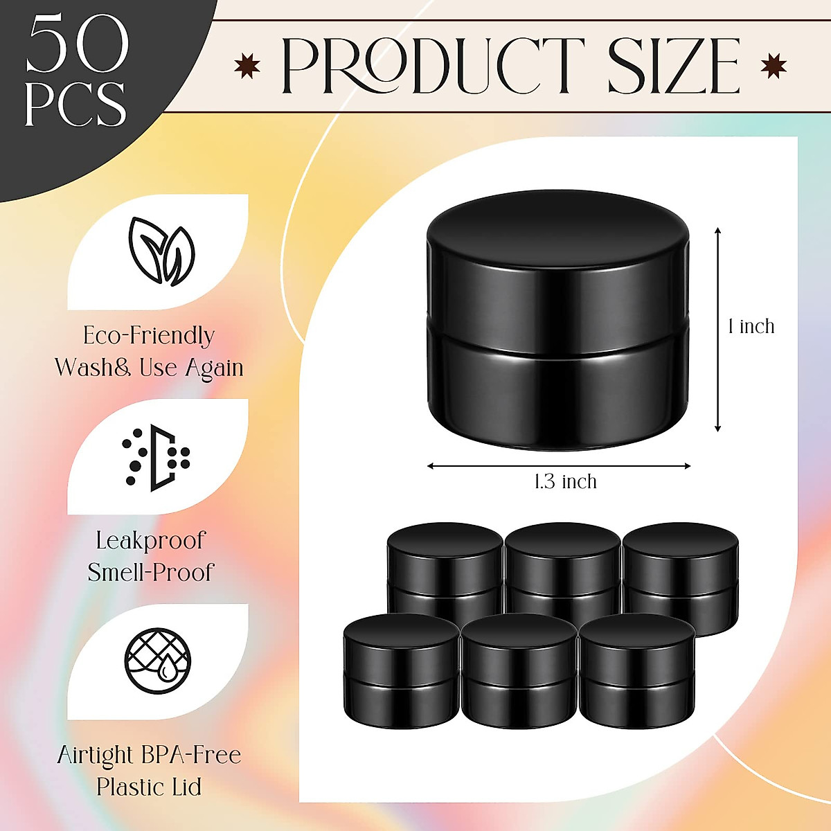 50 Pcs 5 ml Thick Glass Jars with Lid Black UV Protection Glass Bottle Cosmetic Containers Reusable 5g Jars for Lotion Lip Balm Makeup Wax Cosmetics Powder Supplies