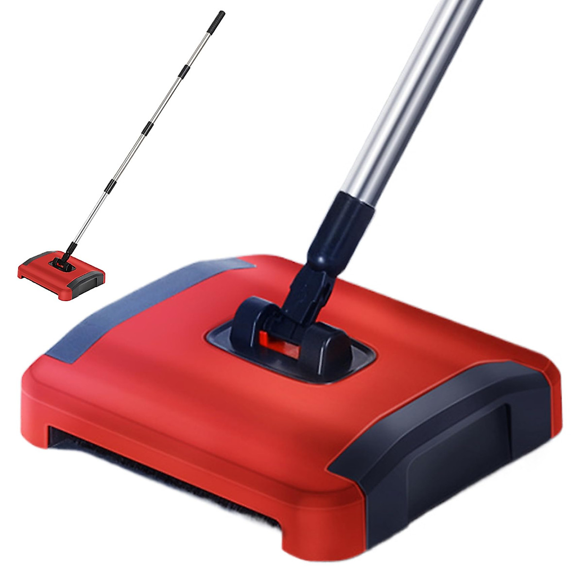 Carpet Sweeper Manual 3 Rolling Brushes Floor Sweeper Carpet Brush with Wheels and Large Waste Bin 43inch Detachable Carpet Cleaner