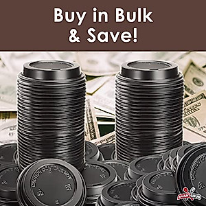 Anti-Spill, Recyclable Black Dome Lids, 100 Pk. Coffee Cup Lid for Portable Drinks. 3.45" Diameter, Fits 10, 12, 16, 20oz Disposable Paper Cups. Domed Plastic Covers for Takeout Tea, Espresso or Latte