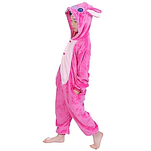 LeaveLive Kids Animal Onesies Halloween Cosplay Costume Pajamas(125#(55-59 inch), kidpinkY)