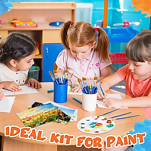 48 Pcs Canvas Painting Boards Set Including 12 Pcs 8 x 10 Inch Blank White Canvas Panels 12 Pcs Round Paint Tray Palettes and 24 Pcs Nylon Brushes for Oil Acrylic Watercolor Paint Kids Party Classroom