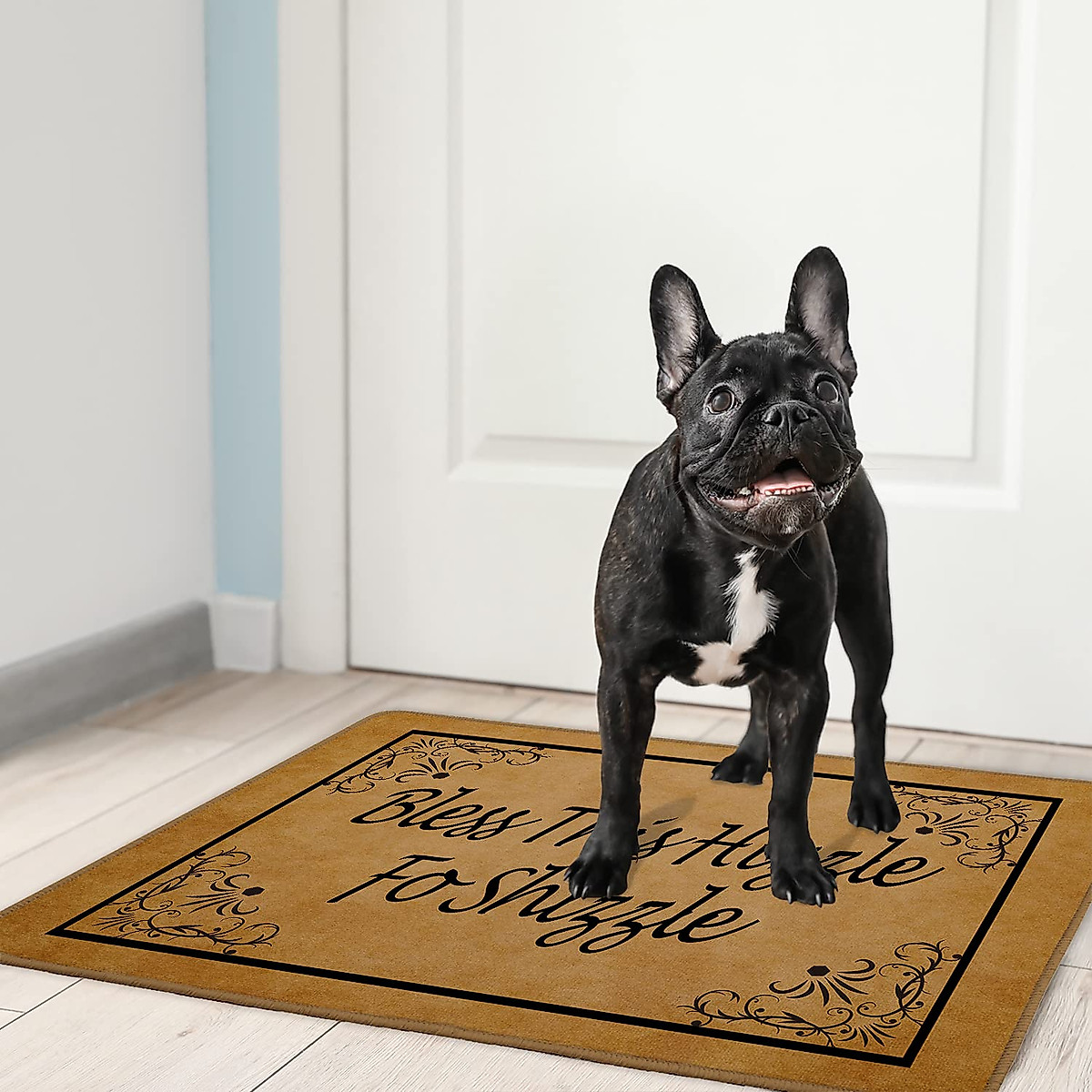 Funny Doormat,Bless This Hizzle Fo Shizzle Welcome Mat,Non-Slip Outdoor Indoor Backing Doormat Garden Entryway Rubber Rug Home Decor