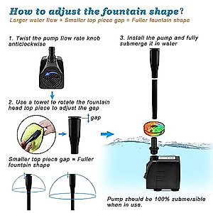 DOMICA 15W 220 GPH Submersible Fountain Pump with LED Light, Ultra Quiet Adjustable Water Pump (800L/H) for Water Feature, Hydroponics, Garden, Pond, Aquariums, Fish Tanks, Indoor Outdoor Fountain