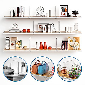 8Pack Acrylic Shelf Dividers, Vertical Organizers for Closets Storage Organizations, Clear Plastic Purse Separators for Handbags, Wood Shelves Divider for Linen Closets Kitchen Cabinet Pantry Cupboard