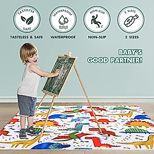 Winthome Splat Mat for Under High Chair mat, 43 x 43 Inch Alphabet Pattern Waterproof and Washable Spill Mat Anti-Slip Floor Protector for Mealtime Arts Crafts Carpet Picnic