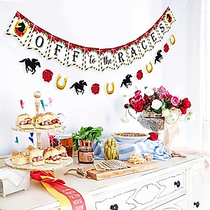 Kitticcino Off to the Races Banner Derby Day Horse Party Decorations Bachelorette Party Decor Rose Garland Derby Theme Party Supplies Derby Bridal Shower Decor