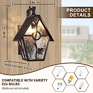 Rustic Outdoor Wall Lanterns Exterior Wall Mounted Sconce Light Designer Style Outdoor Wall Light Fixtures for Home Patio Garden Garage Farmhouse Porch Lighting with Water Glass, Oil Rubbed Brown