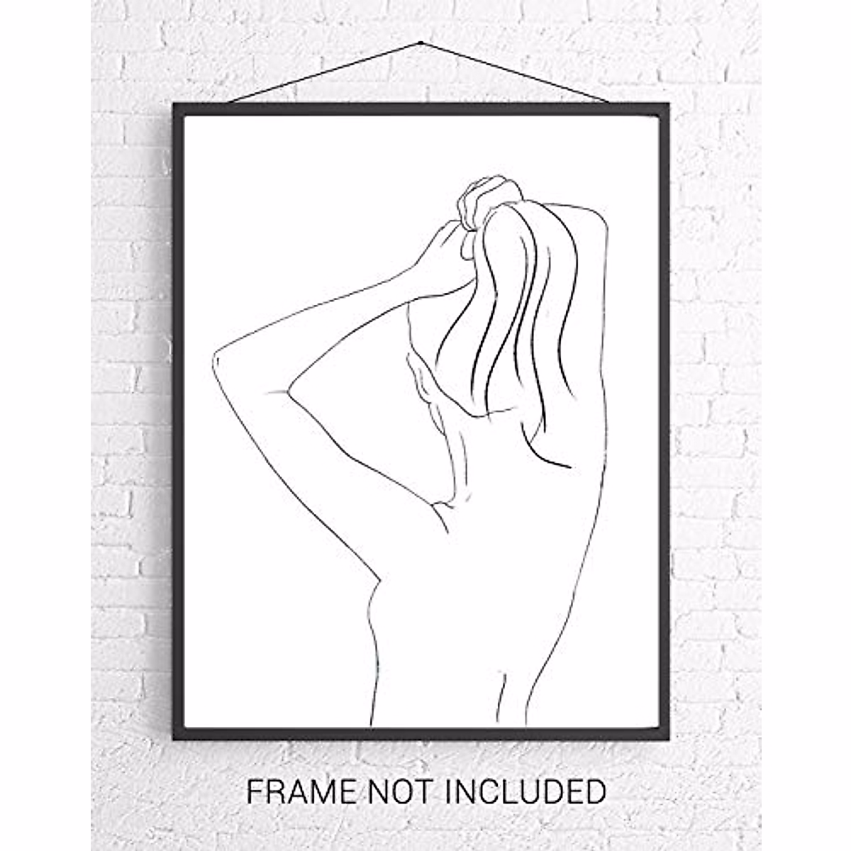 Abstract Female Form Pulling Hair Up Line Art - 11x14 UNFRAMED Minimalist Decor Wall Print of Woman’s Body Shape in Black on White