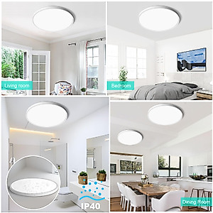 12 Inch 24W LED Flush Mount Ceiling Light Fixture, 5000K Daylight White, 3200LM, Flat Modern Round Light Fixtures, 240W Equivalent White Ceiling Lamp for Kitchens, Stairwells, Bedrooms.etc. 2Pack