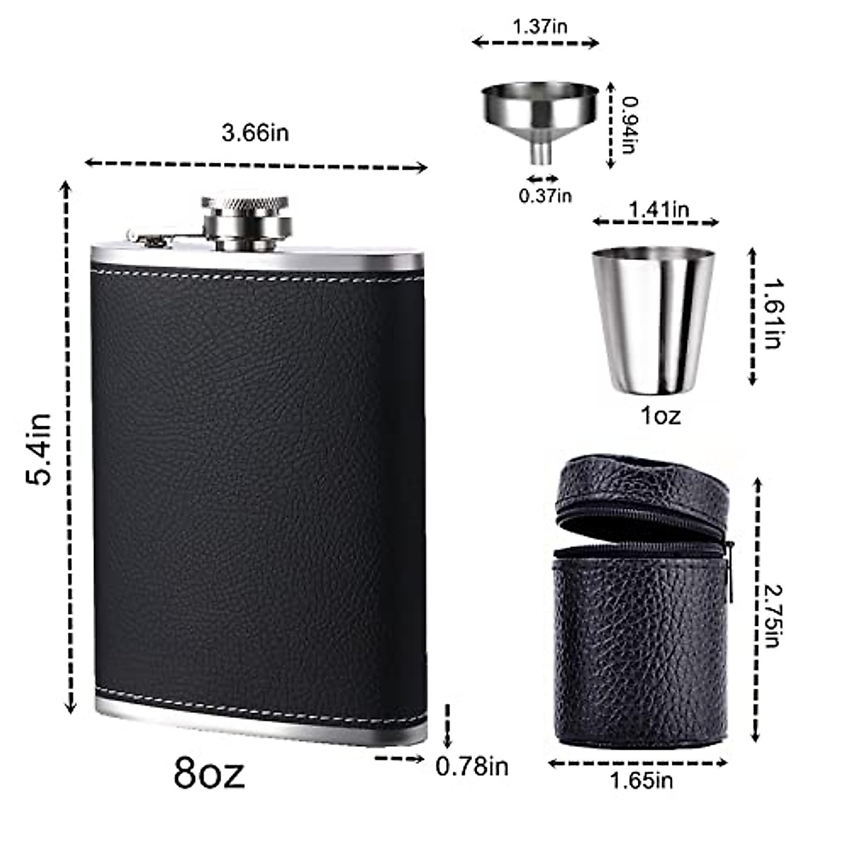 Flask 8oz,304 (18/8) Stainless Steel flask Black Leak Proof flask,Whiskey Flasks for Liquor for Men,Funnel and Shot Glasses Flask Set,Gift for Men