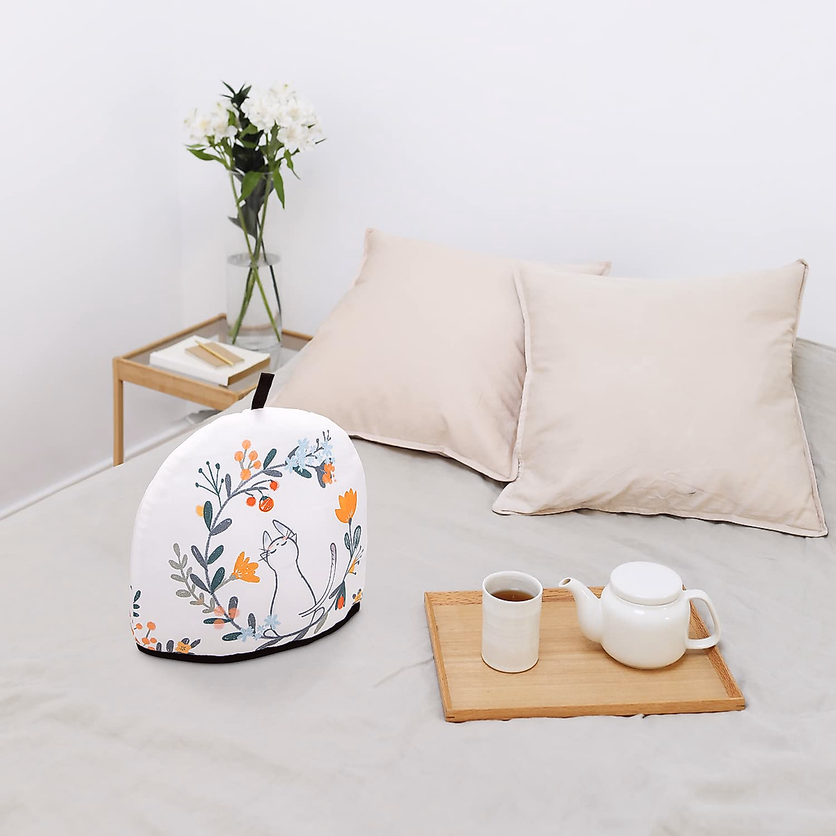 Adhafera Tea Cozy, Tea Cozy for Teapot with The Cat and Penguin Pattern, Gifts with 100% Cotton Polyester Wadding Cover, for Kitchen and Dining