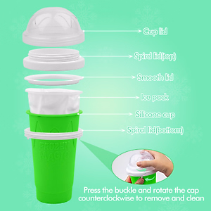 Slushy Maker Cup - DIY Magic Slushy Maker Squeeze Cup, Portable Smoothie Squeeze Cup for Juices, Milk and Ice Cream Make, Double Layers Silicone Slushie Cup with Straw for Friends,Family Gifts (green)