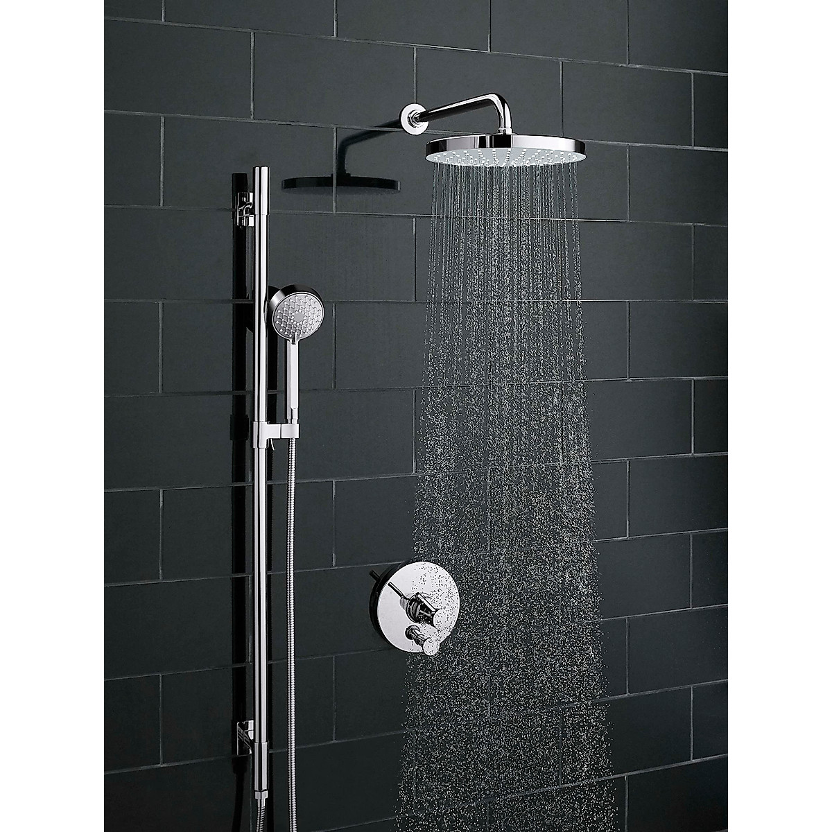 KOHLER 76465-G-BL Awaken 10 Inch Single-Function Rain Shower Head, 10" Fixed Round Rainfall Showerhead, 1.75 GPM, Matte Black