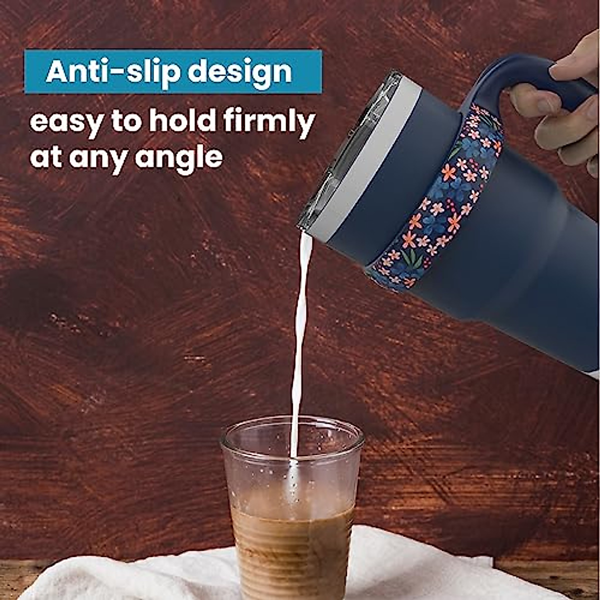 For YETI 30 Oz Tumbler Handle, Handle For YETI 30 Oz Tumbler With Anti-Slip Colorful And Floral Design, Blue,1 Pack