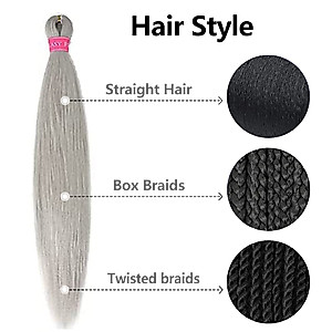 ZERAL Pre Stretched Braiding Hair 6 Packs 28 Inch Long Braiding Hair Professional Synthetic Braiding Crochet Twist Braids Yaki Straight Texture Hair Hot Water Setting (Silver)