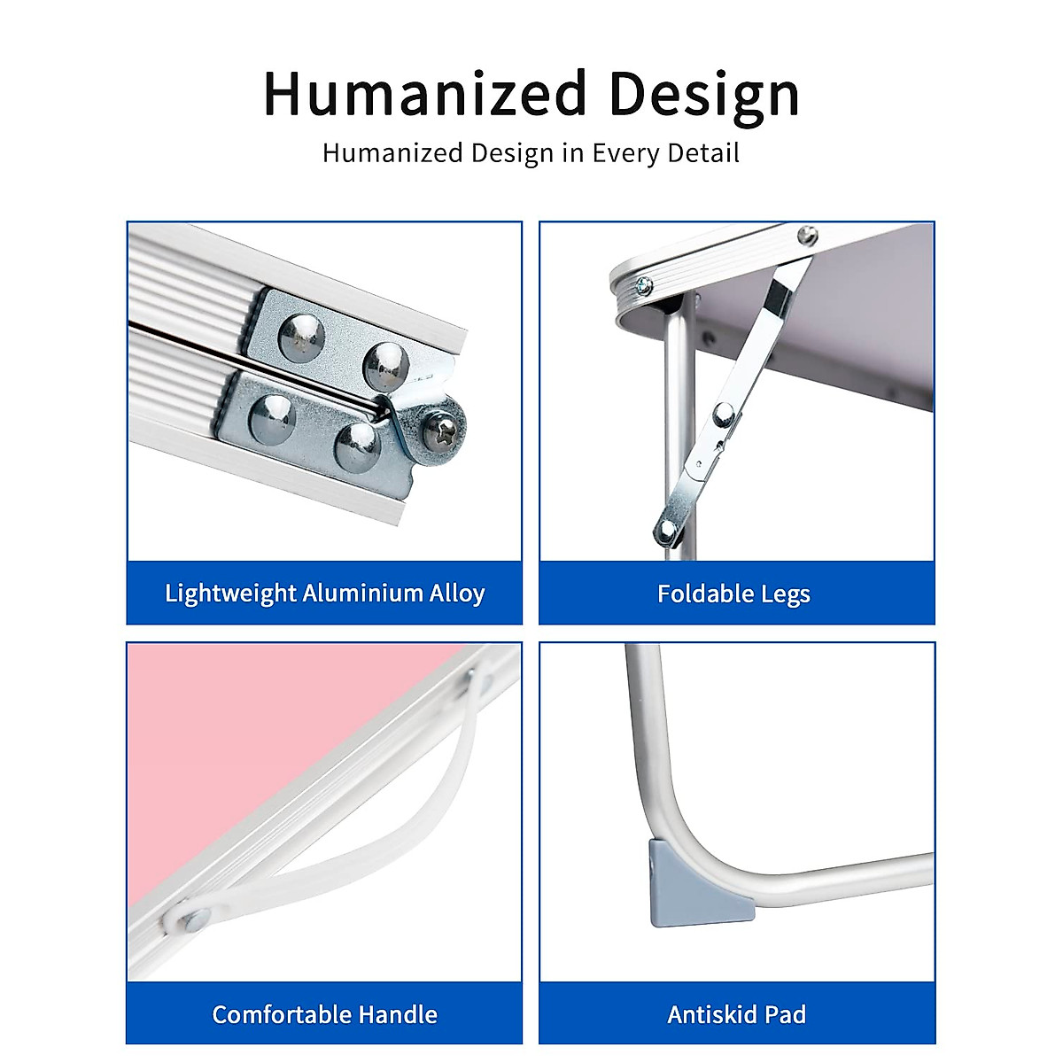 Foldable Laptop Desk, SUVANE Breakfast Serving Bed Tray, Portable Mini Picnic Table Storage Space Lap Desk Reading Holder(Pink)