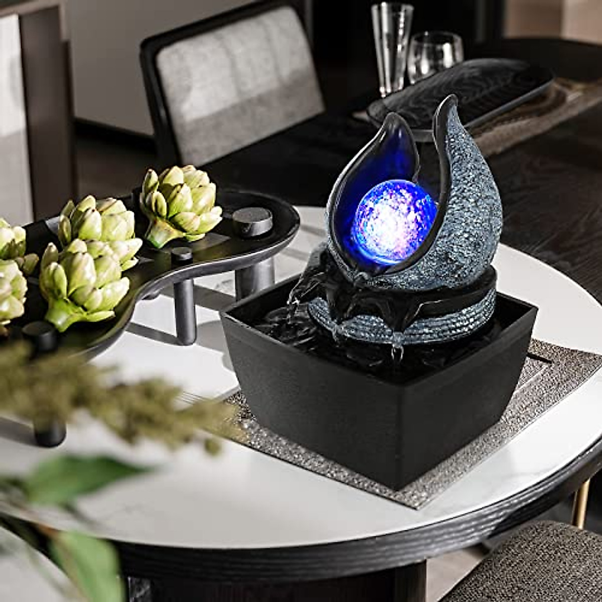 WICHEMI Indoor Fountain Tabletop Fountain Mini Waterfall Fountains Relaxation Water Feature Feng Shui Zen Meditation Desktop Fountain with Rolling Ball for Home Office Indoor Spaces Decor (Style 1)