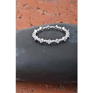 SILVERCLOSEOUT Rhodium Plated Sterling Silver Womans Cz Cubic Zirconia Thin Stacking Eternity Band Ring- Size 7