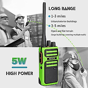Retevis RB17A Long Range Walkie Talkies, GMRS 5W High Power 2 Way Radios with Earpiece and Mic, Rugged, Durable, for Jobsite Construction Industrial(Green,4 Pack)