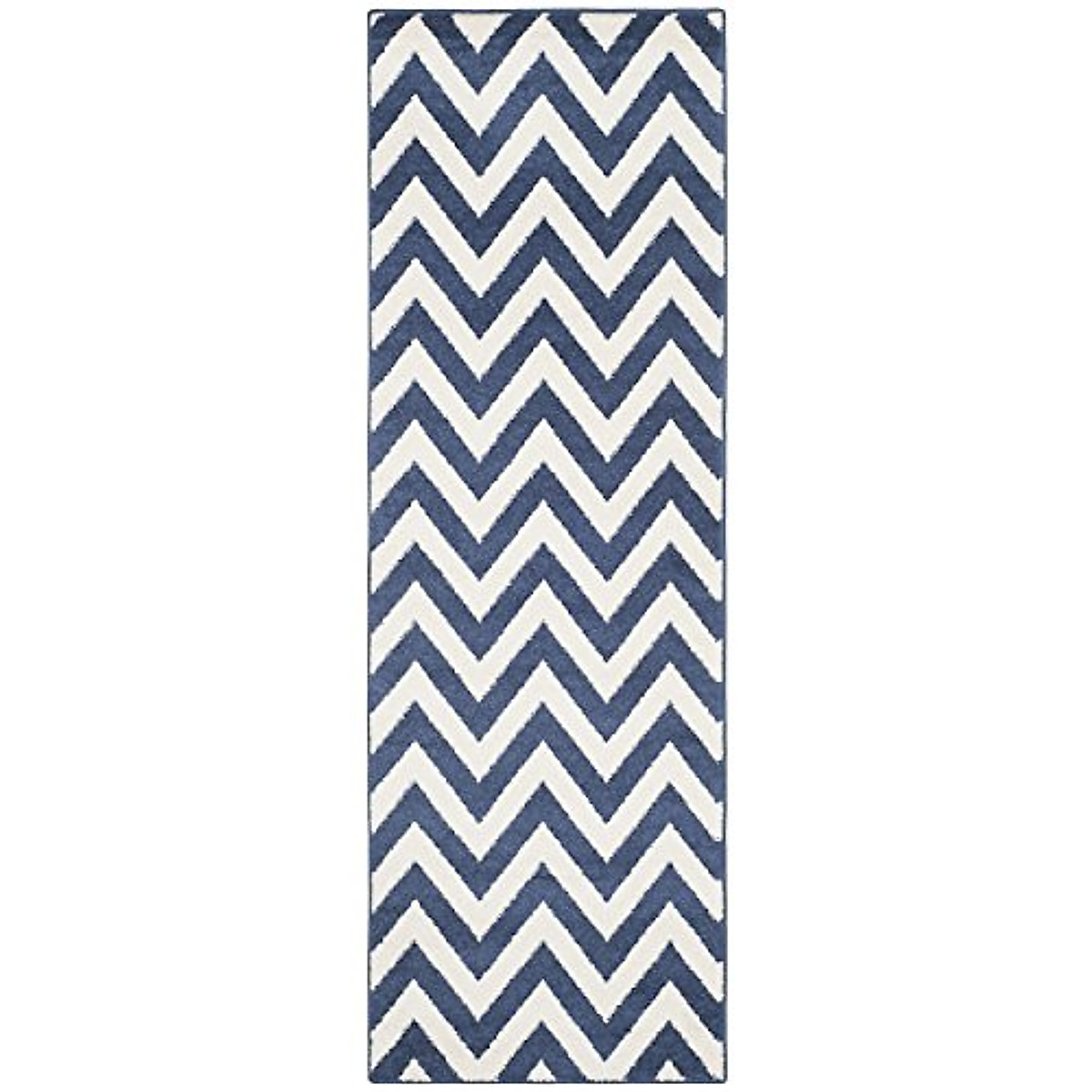 SAFAVIEH Amherst Collection 2'3" x 9' Navy / Beige AMT419P Chevron Non-Shedding Living Room Entryway Foyer Hallway Bedroom Runner Rug