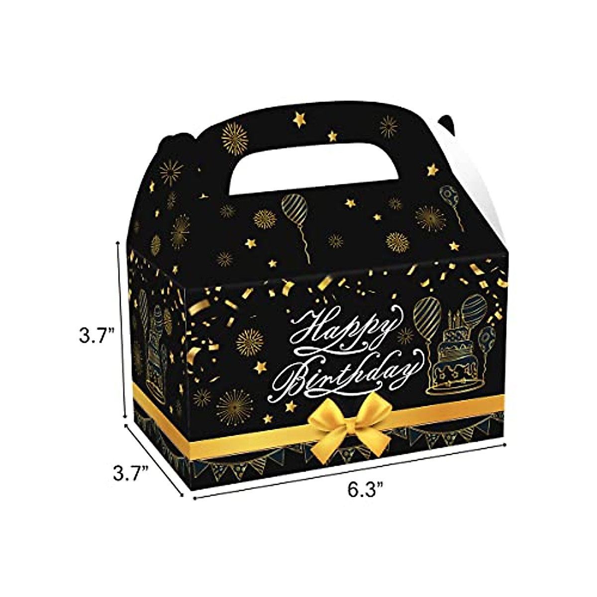 CIEOVO 24 Pack Black Gold Birthday Cardboard Treat Box Happy Birthday Black Gold Party Favor Boxes Party Goody Bags Treat Boxes for Men and Woman Birthday Supplies