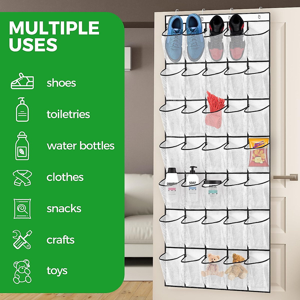 35 Pockets Over the Door Shoe Organizer, Shoe Rack for Front Door Entrance, Hanging Shoe Rack, Suitable for Balconies, Bathrooms, Wardrobes, Doors, and Other Locations (White)