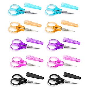 10 Pcs Small Scissors All Purpose, Stainless Steel Small Sharp Scissors, Mini Detail Craft Scissors with Protective Cover, 3.5" Tiny Scissors for Embroidery, Paper Cutting, Sewing, Knitting, Crafting
