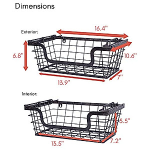 BirdRock Home Wire Basket for Storage - Set of 2 Baskets - Stackable - Hanging – Wall Shelf - Fruit Vegetable Organization – Pantry Cabinet - Metal Bin for Kitchen Counter – Bathroom Storage