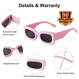 JUDOO Retro Rectangle Sunglasses for Women Fashion Oval Lenses Pink Square Frame with UV400 Protection