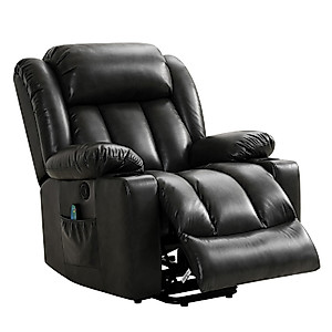 COOSLEEP Power Lift Recliner Chair for Elderly with Massage and Heat, Breathable Leather Recliner Chair for Adults, 2 Cup Holders, USB Ports, Electric Support of Metal,Remote Controls(Black)