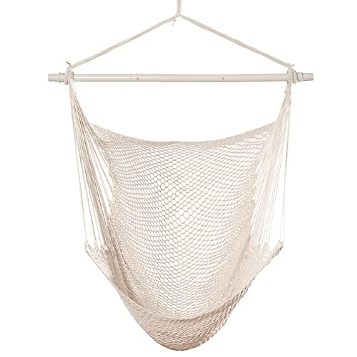 HBlife Hammock Chair Max 330 LBS Hanging Chair with Portable Metal Rod Handwoven Cotton Rope Hammock Swing for Bedroom Beige, Small