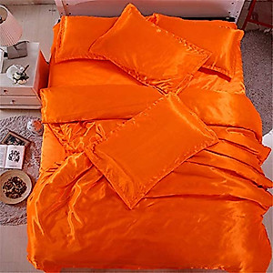Cotton Home Depot Ultra Soft Silky Satin 4 Piece Sheet Set ( Flat Sheet + Fitted Sheet 17" Deep Pocket + 2 Pillow Cases ) Orange Queen