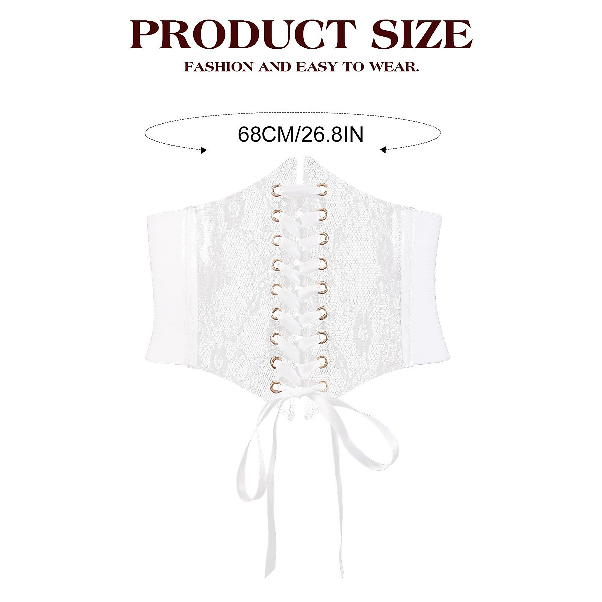 Asooll Fashion Elastic Corset Belt Wide Lace Waist Belt Party Club Prom Clothing Waist Corset for Women and Girls(White)
