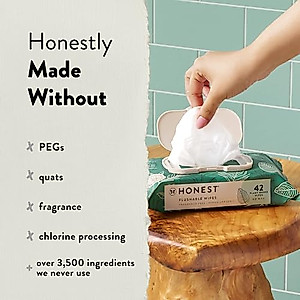 The Honest Company Plant-Based Flushable Wipes | 99% Water, Hypoallergenic, EWG Verified, Safe to Flush | Fragrance Free, 42 Count