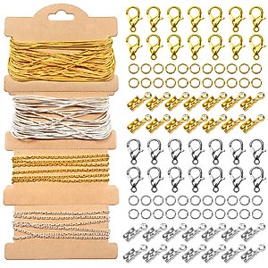 TOAOB 33 Feet Jewelry Making Chains for Necklace 1.2mm Snake Chains Gold Silver Metal Cable Chain Link with Lobster Clasps Cord Ends Jump Rings for Bracelet Jewelry Making