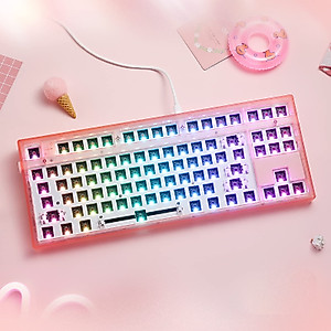 FL ESPORTS MK870 CMMK 87 Keys RGB Modular Mechanical Keyboard, 80% TKL Wired Gaming Keyboard DIY Kit w/Hot-Swap Switch Sockets (5-pin) & Customizable Software Supported (Barebones, Frosted Pink)