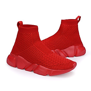 Casbeam Boys and Girls Breathable Lightweight Fashion Casual Sports Walking Shoes Running Sneakers 054 High Top Red 38