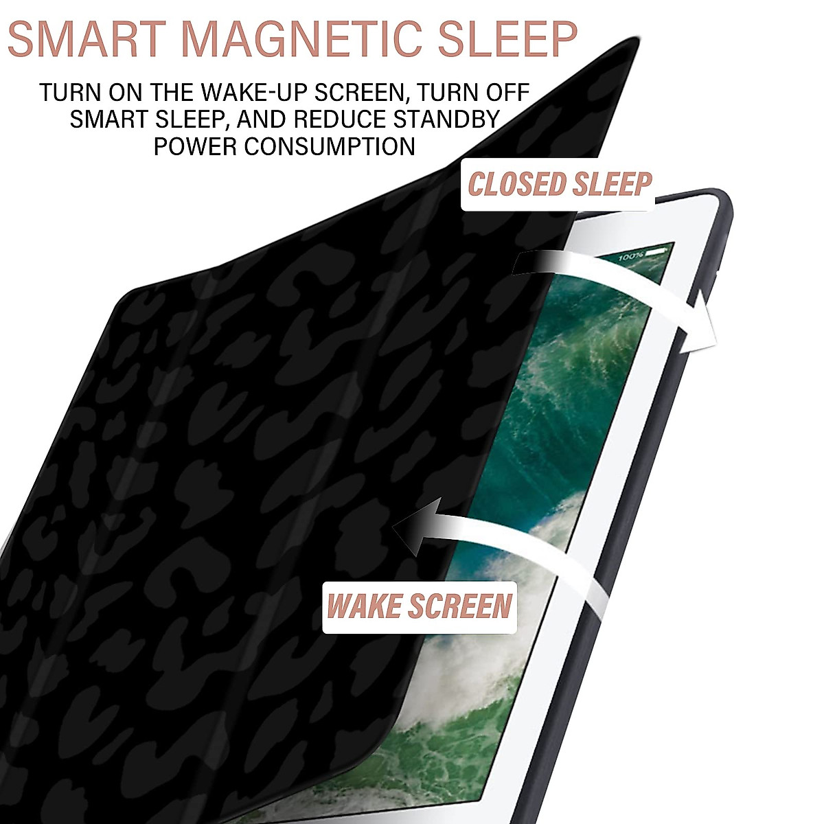 Deokke Compatible with iPad 9th /8th /7th Generation Case(2021/2020/2019) iPad 10.2 inch Case with Pencil Holder and Soft TPU Back Case,Auto Sleep/Wake Cover,for Girls Women-Black Leopard Cheetah