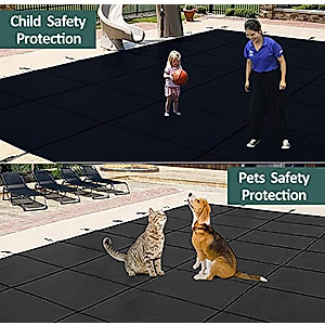Black Winter Pool Cover Mesh Tarp, Rectangular In Ground Pool Cover for Outdoor Nursery Garden Deck Patio, Kids Pets Safety Pool Leaf Cover 10 13 16 19 20 23 26 30 FT Long ( Size : 4x7m/13x23ft )