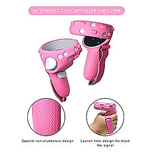 MODJUEGO VR Adjustable Head Strap for Oculus Quest 2 Accessories with Silicone Touch Controller Grip Cover,Barbie Pink 6 in1 VR Shell Protector Cover & VR Face Cover Replacement Set